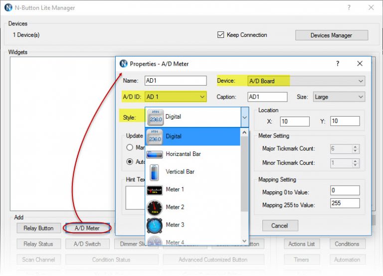 How to Use the A/D Meter Widget with N-Button - NCD.io