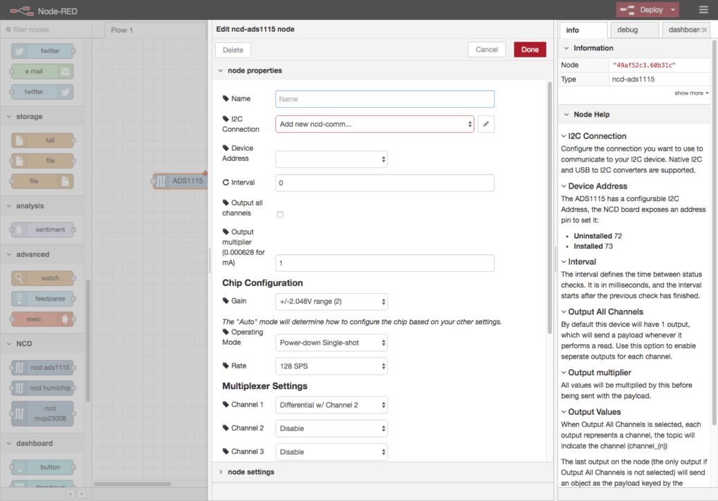 ADS1115 using NCD and Node-Red - IoT for the Masses