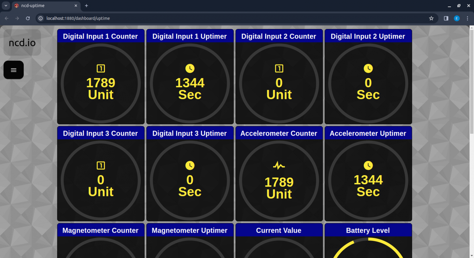 Machine UpTime Monitor Sensor Node-RED Dashboard - NCD.io