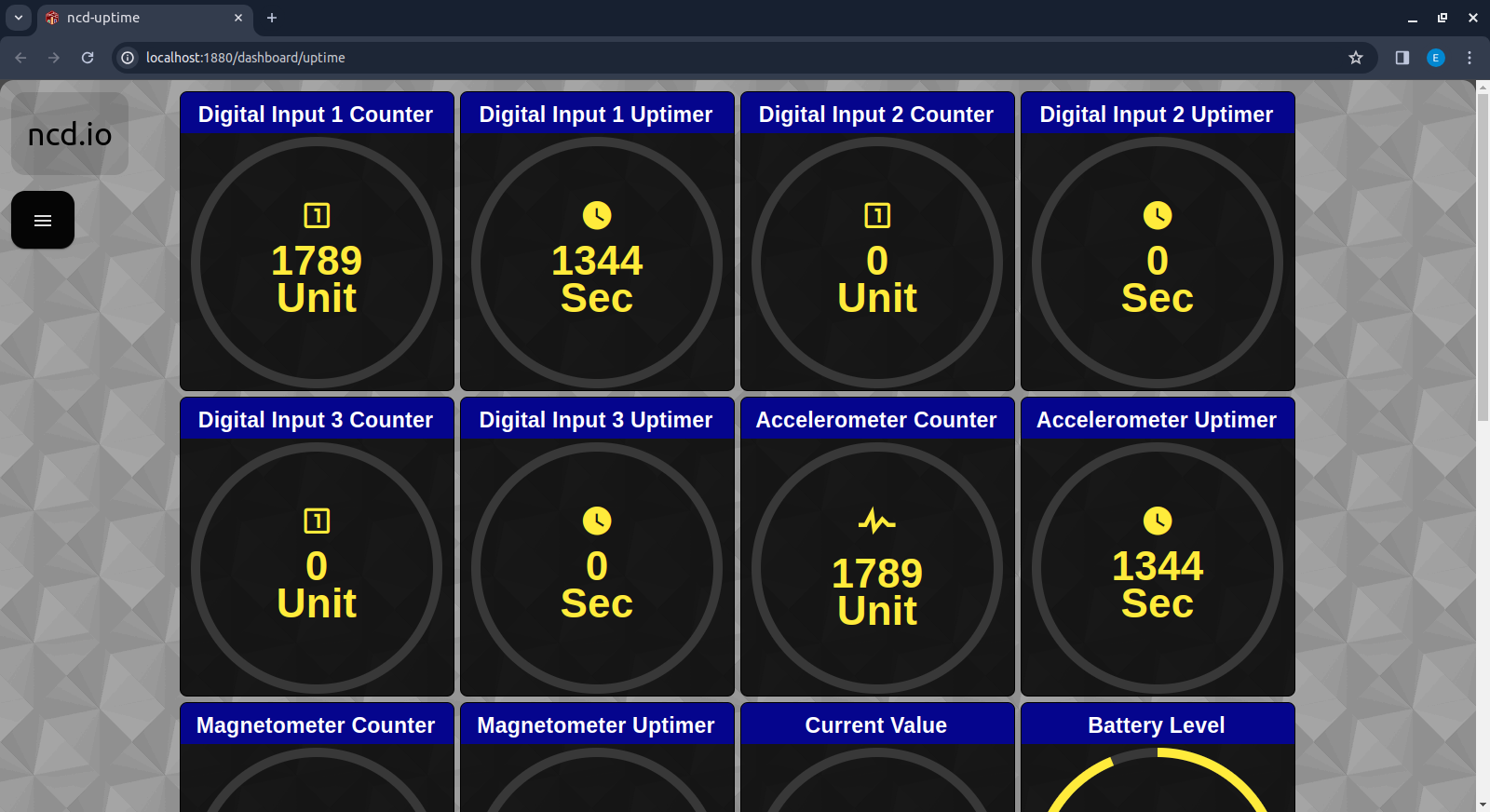 Machine UpTime Monitor Sensor Node-RED Dashboard - NCD.io
