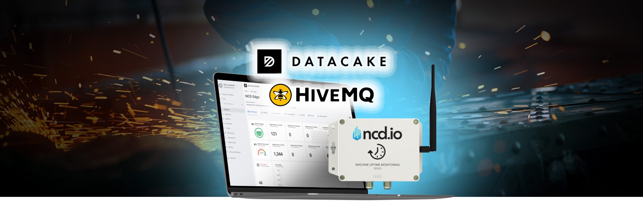 Machine Uptime Sensor Datacake and HiveMQ Integration - NCD.io