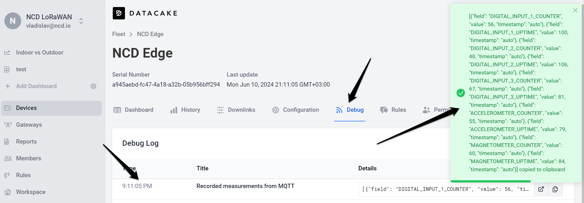 Machine Uptime Sensor Datacake and HiveMQ Integration - NCD.io