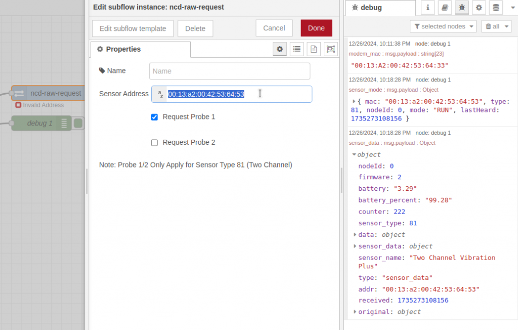 Requesting Time Domain Data from Vibration Sensor via Node-RED SubFlow - NCD.io