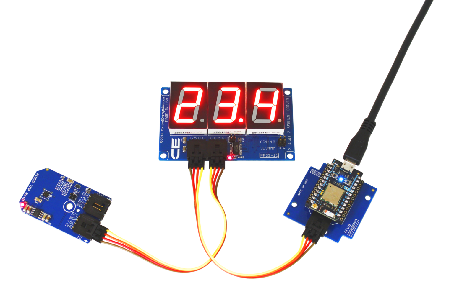 AS1115 34mm 3-Character Red 7-Segment Hexidecimal Display with I2C Interface - NCD Store